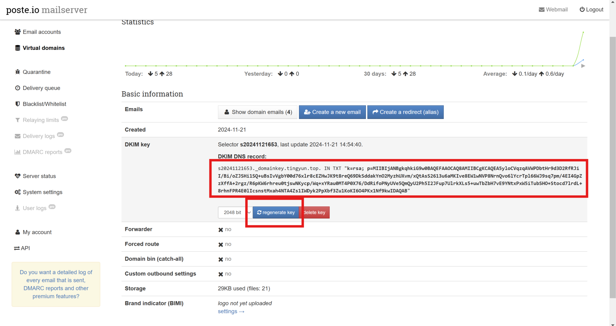 通过Docker使用Poste.io搭建一个可以收发邮件的邮箱服务器并配置DKIM防止进入垃圾邮箱 – 停云博客